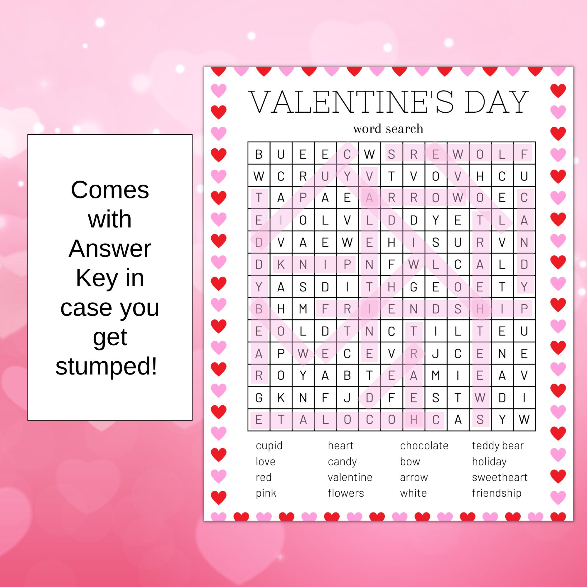 Valentine's Day Word Search Printable Game With Answer Key - Etsy