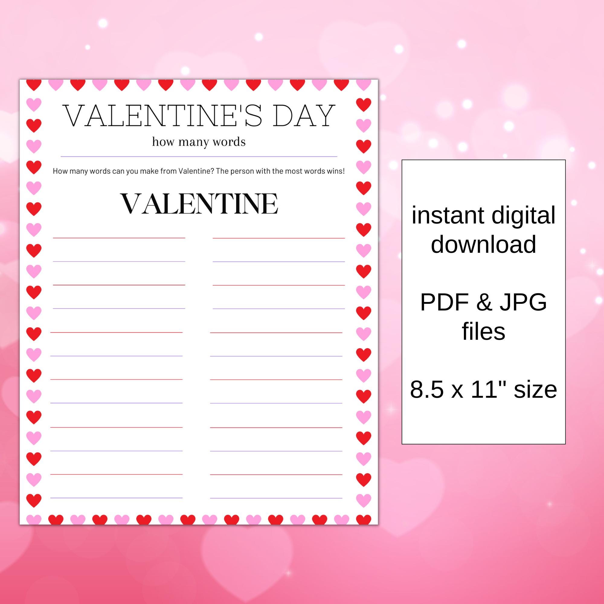 Valentines Party Games Valentine’s Day How Many Words Game – Free ...
