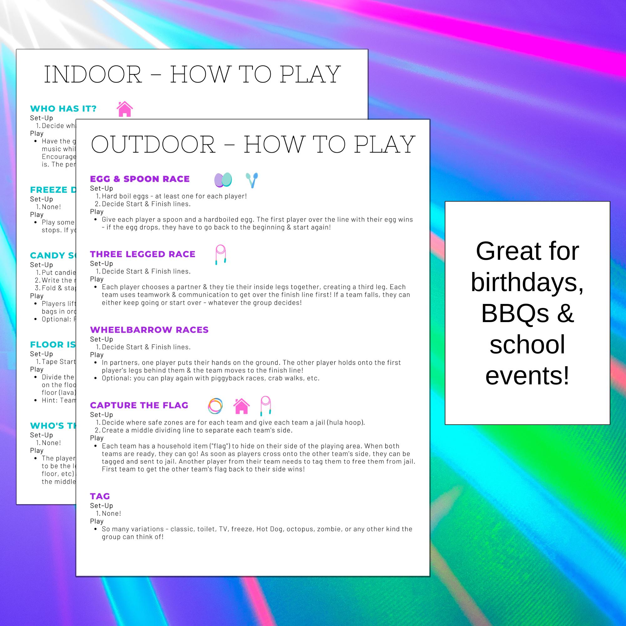 Kids Party, Birthday Printable Game Ideas With Supply List - Etsy