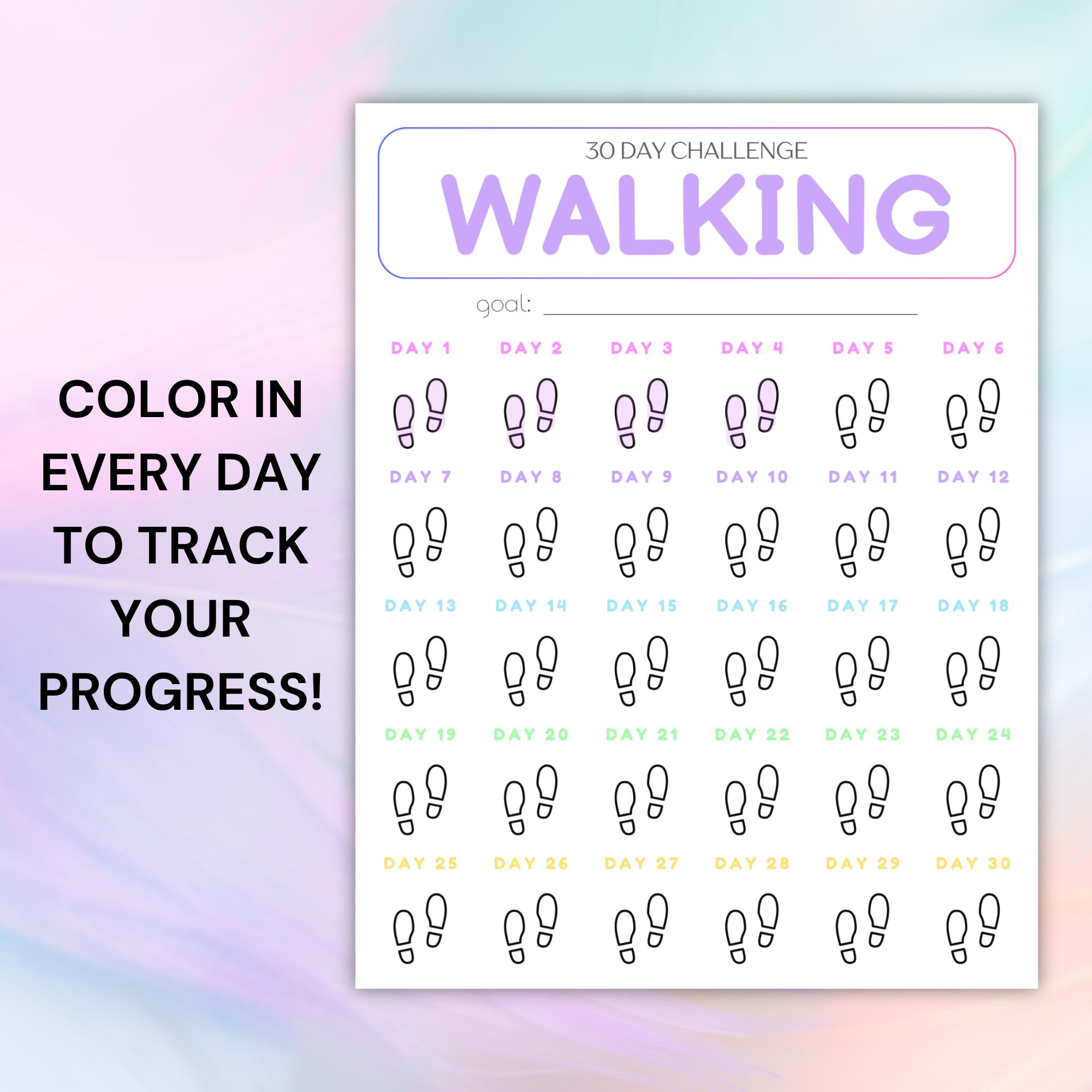 30 Day Walking Challenge Tracker Worksheet, Physical Activity - Etsy