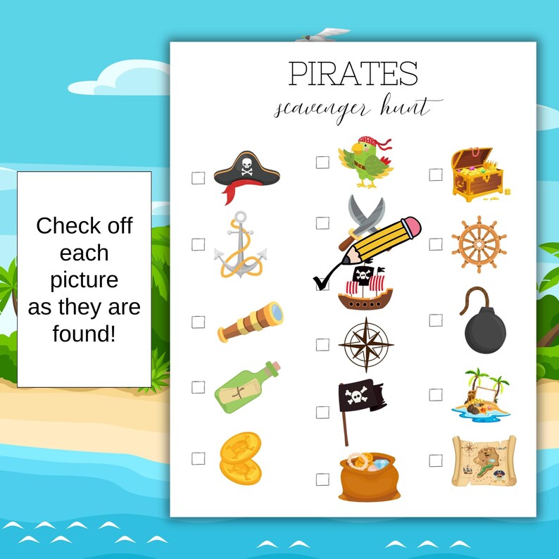 Pirates Party Scavenger Hunt With Pictures, Themed Kids Party ...