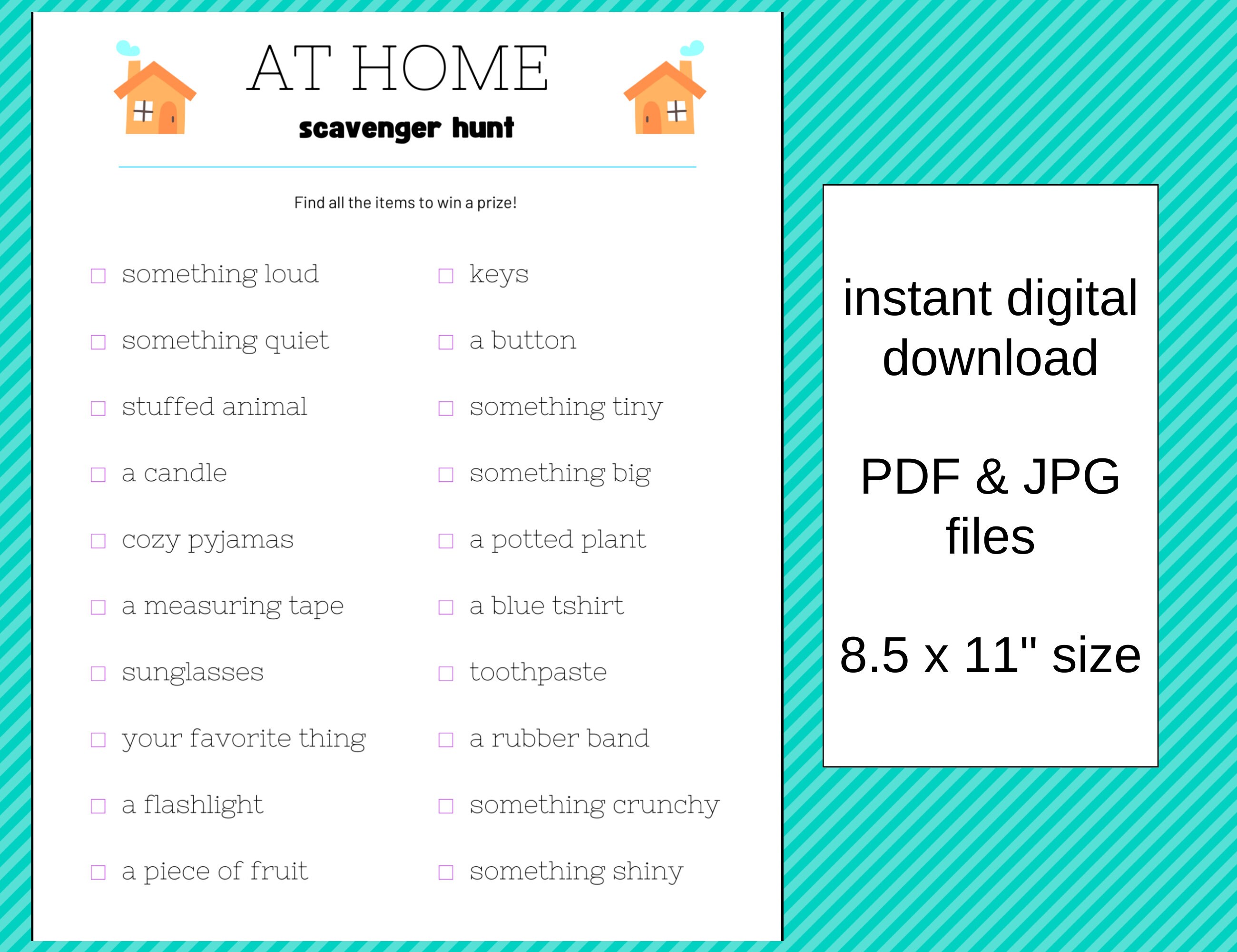 Indoor Scavenger Hunt Printable Game, at Home, Homeschool - Etsy