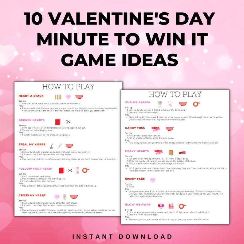 Valentine's Day Minute to Win It Printable Game Ideas With Supply List ...