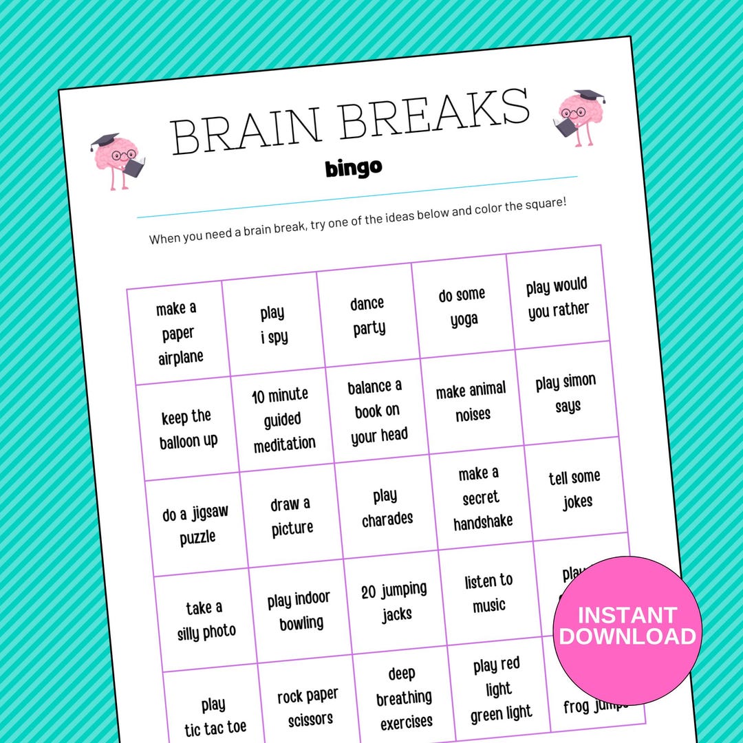 Brain Breaks Printable Game With Answer Key, Homeschool, Classroom - Etsy