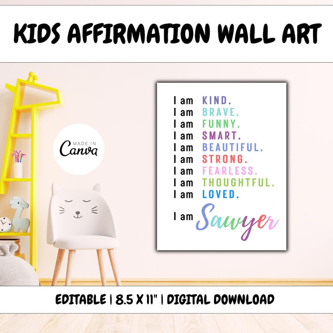 Editable Kids Affirmation Wall Art, Bedroom Decor, Digital Download - Etsy