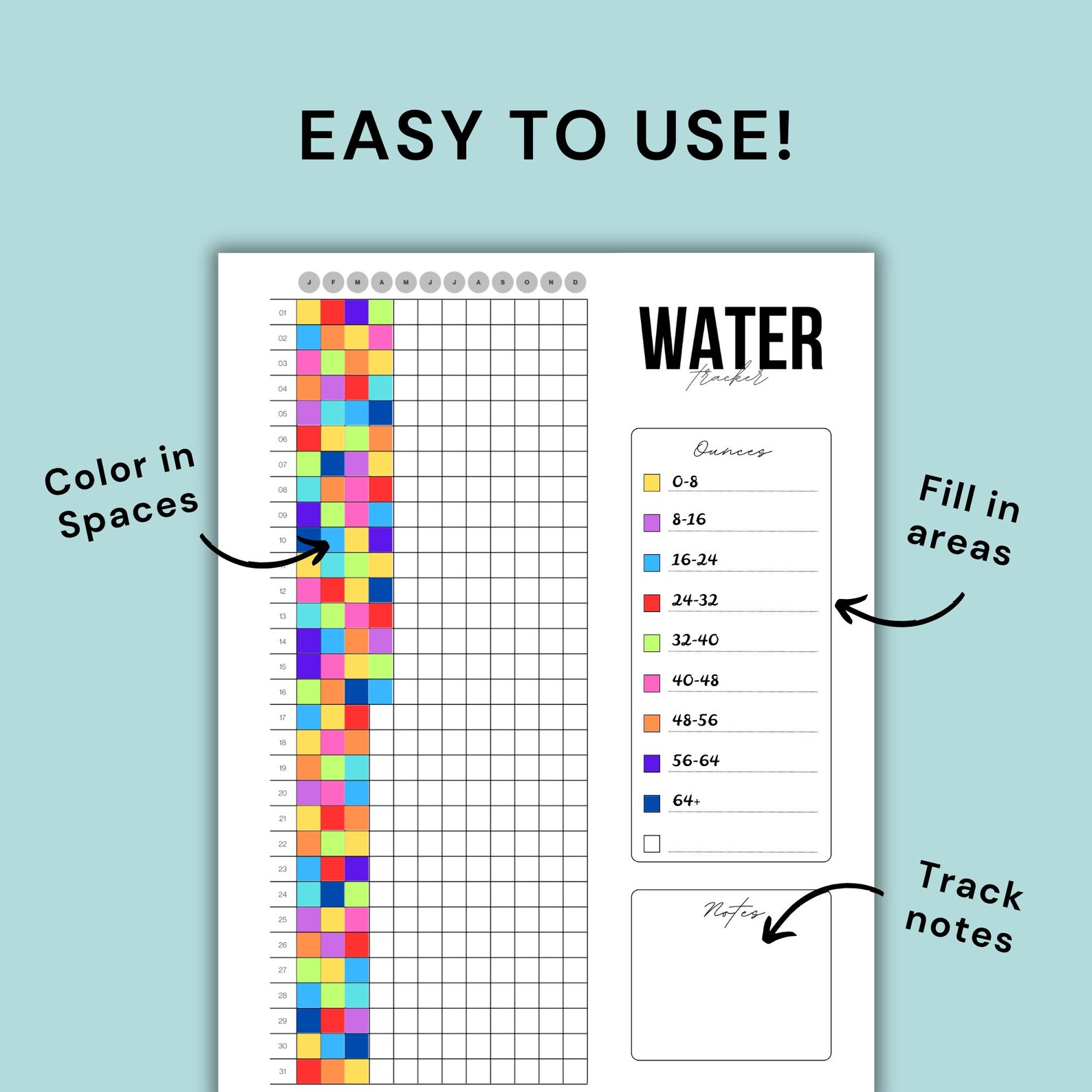 Water Journal Tracker, Year in Pixels, Printable Journal Page Template ...