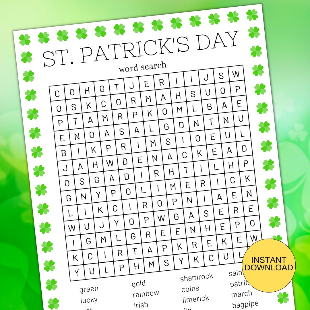 St Patrick's Day Word Search Printable Game With Answer Key - Etsy