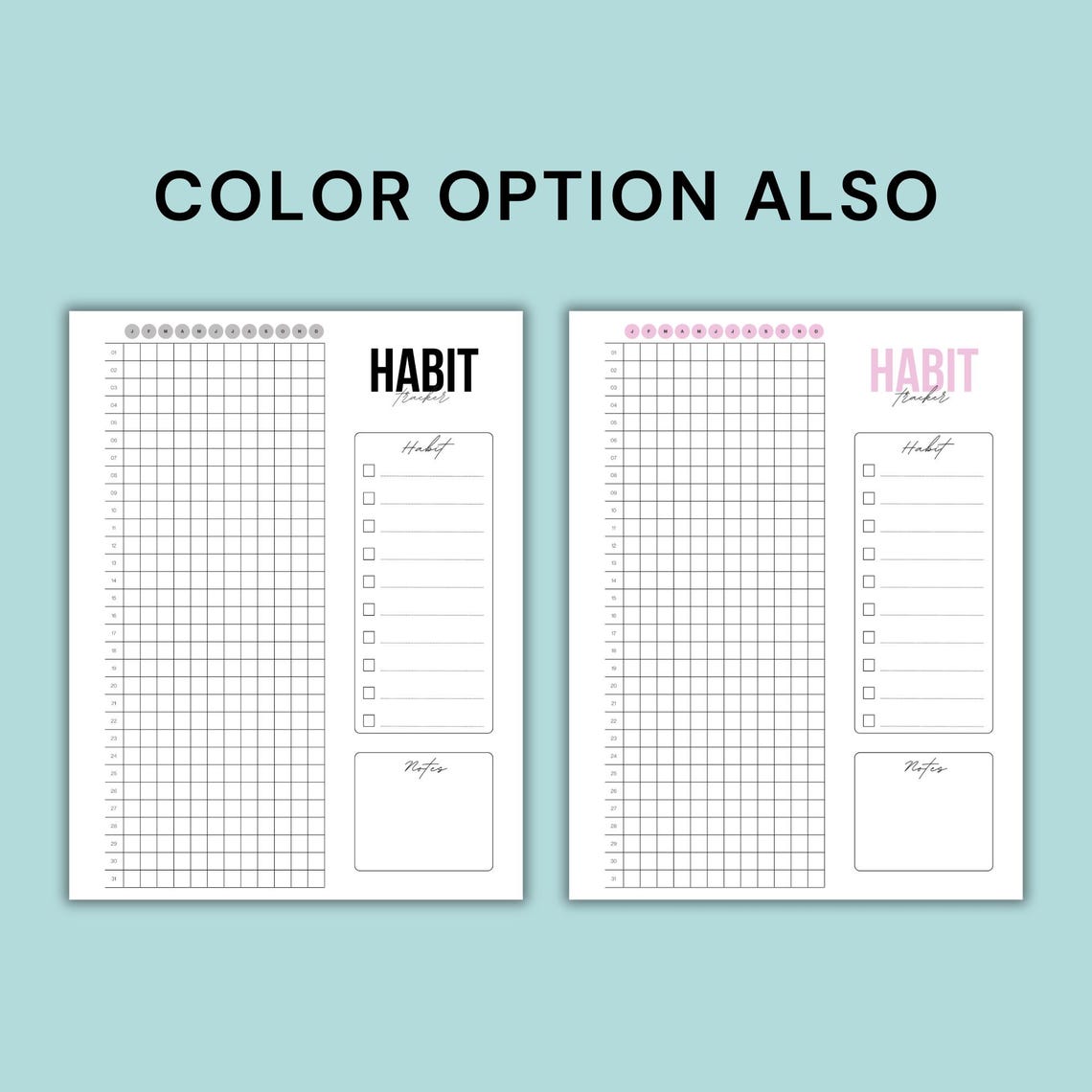 Habit Journal Tracker, Year in Pixels, Printable Journal Page Template ...