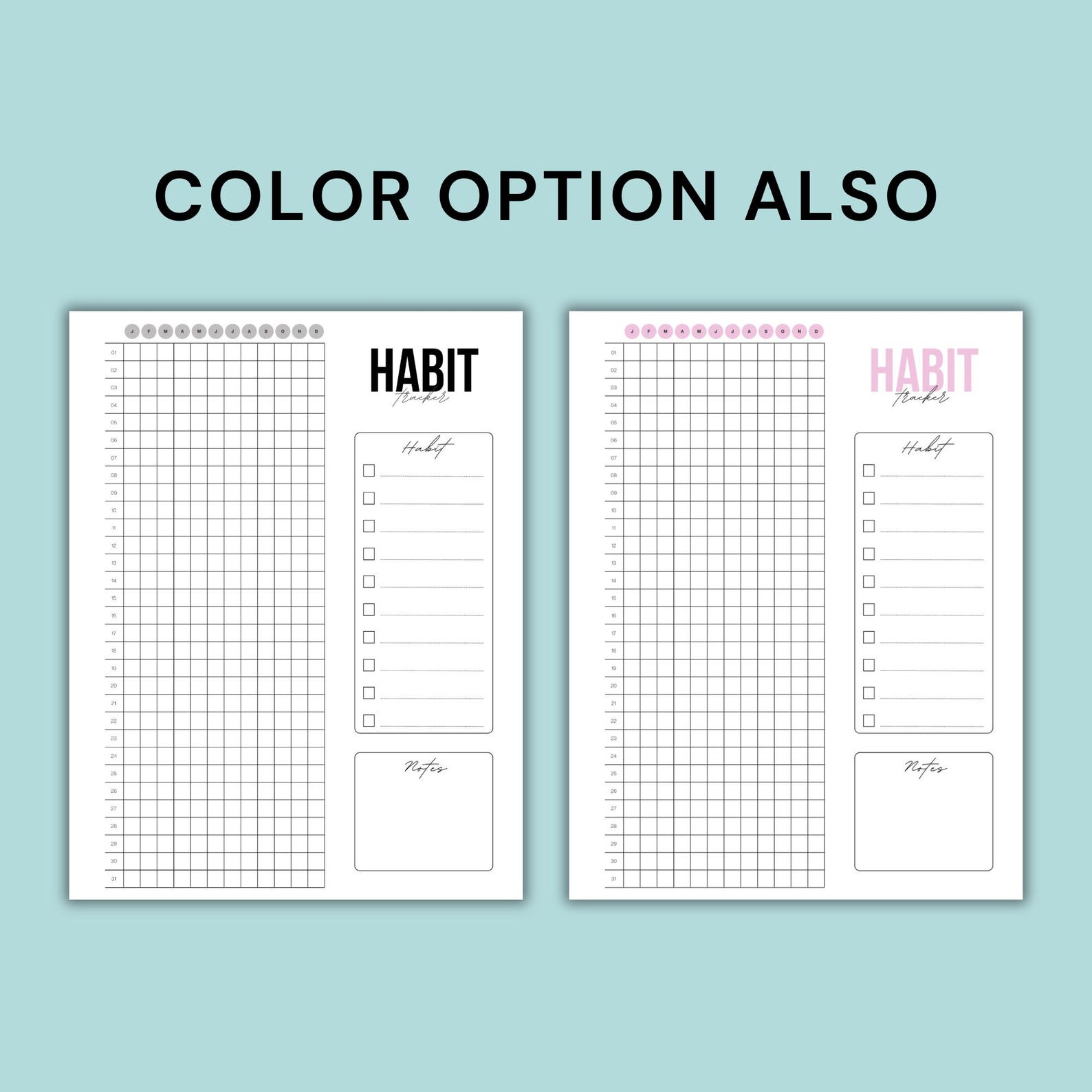 Habit Journal Tracker, Year in Pixels, Printable Journal Page Template ...