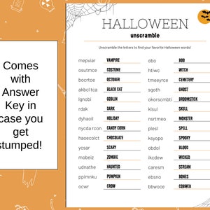 Halloween Word Scramble Printable Game With Answer Key - Etsy