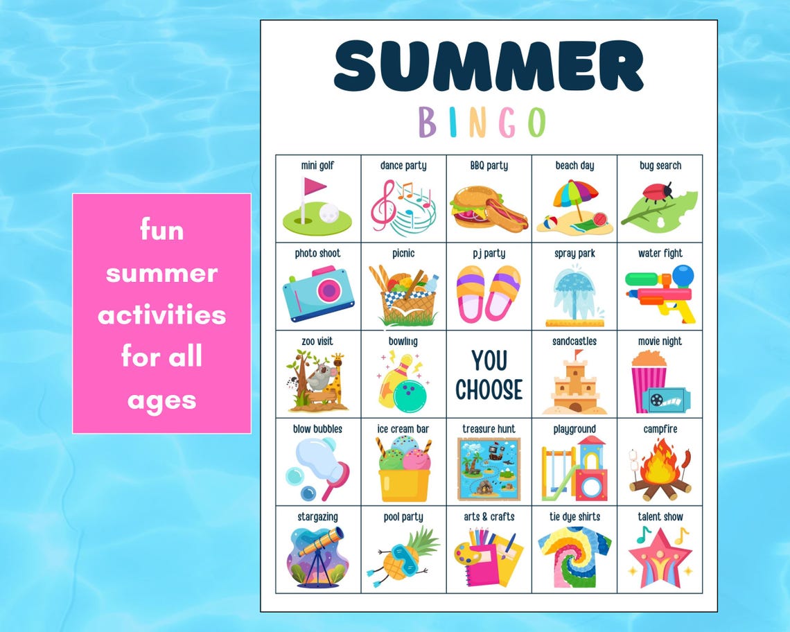 Kids Summer Bingo Activity Sheet, Summer Bucket List, Summer Family ...