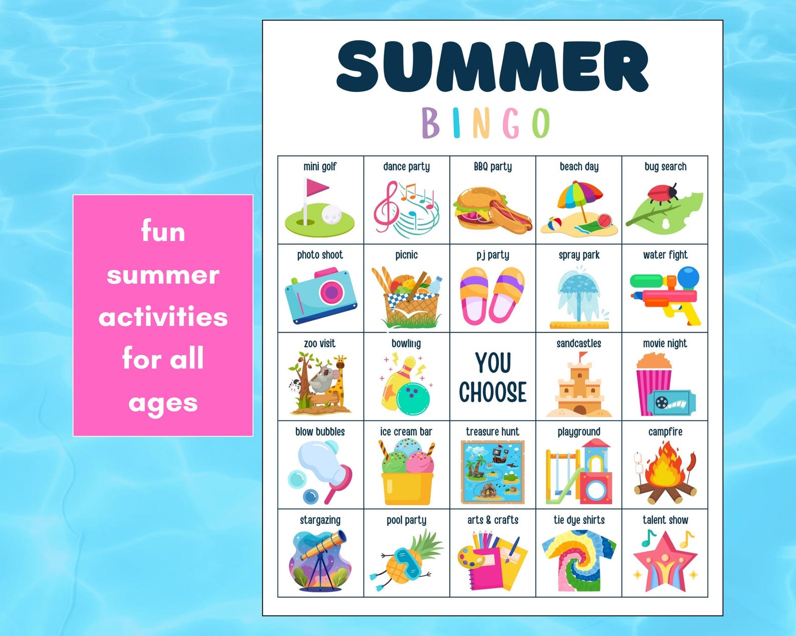 Kids Summer Bingo Activity Sheet, Summer Bucket List, Summer Family ...