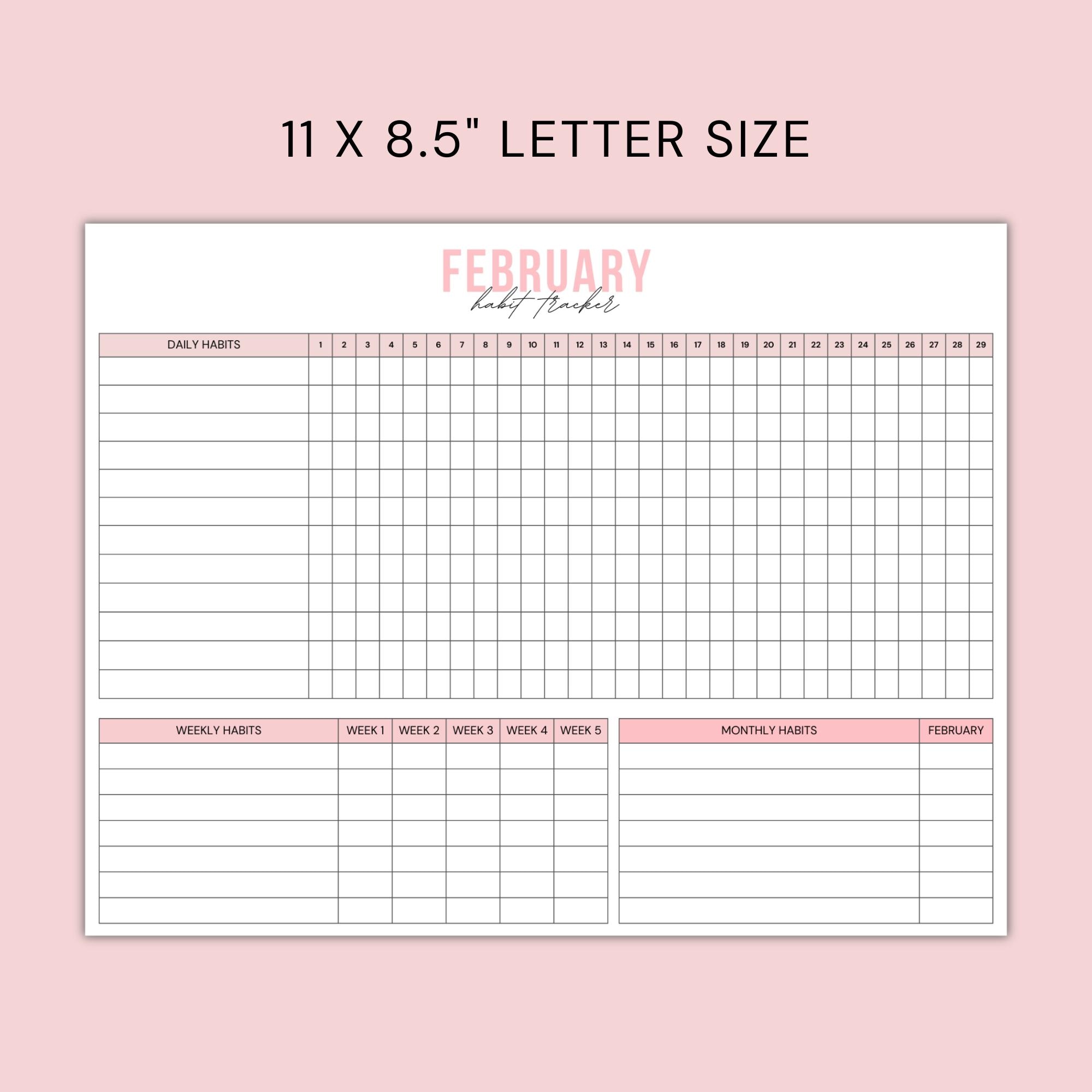 Habit Goal Tracker Calendar Printable Template, Landscape - Etsy