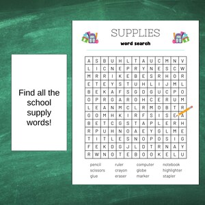 School Supplies Word Search Printable Game With Answer Key, Homeschool ...