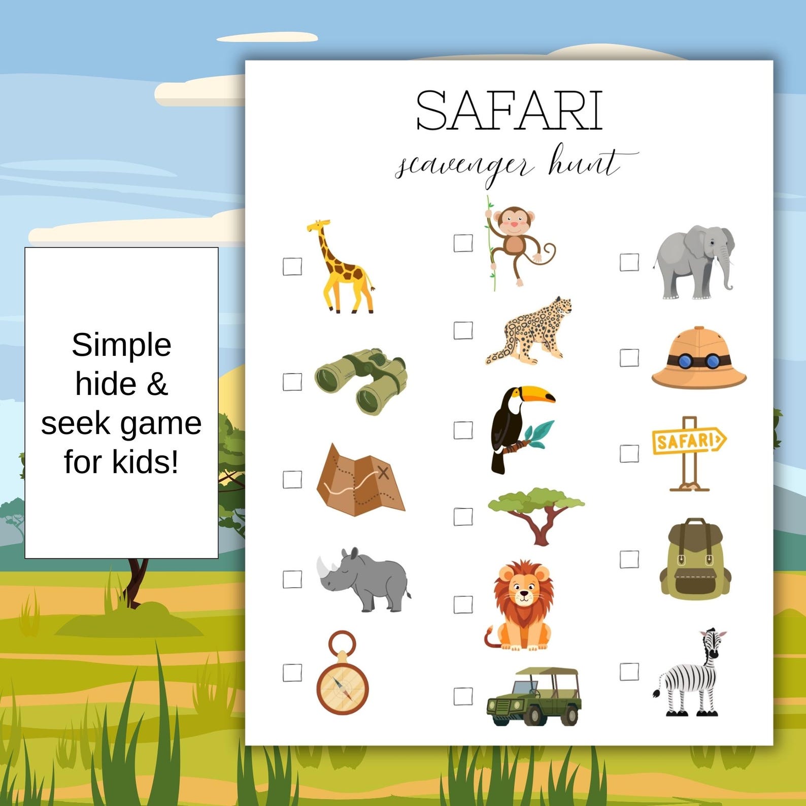 Safari Party Scavenger Hunt With Pictures, Jungle Themed Kids Party ...