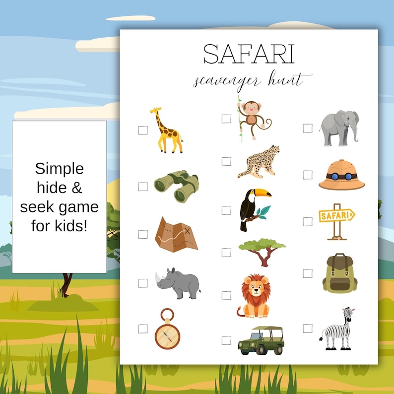 Safari Party Scavenger Hunt With Pictures, Jungle Themed Kids Party ...