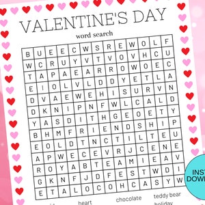 Valentine's Day Word Search Printable Game With Answer Key - Etsy