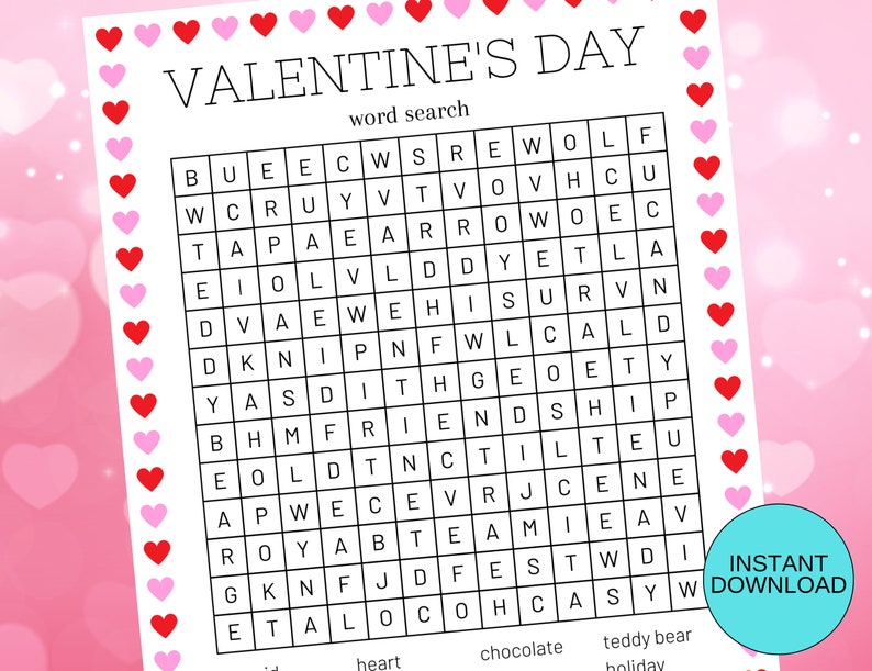 Valentine's Day Word Search Printable Game With Answer Key - Etsy