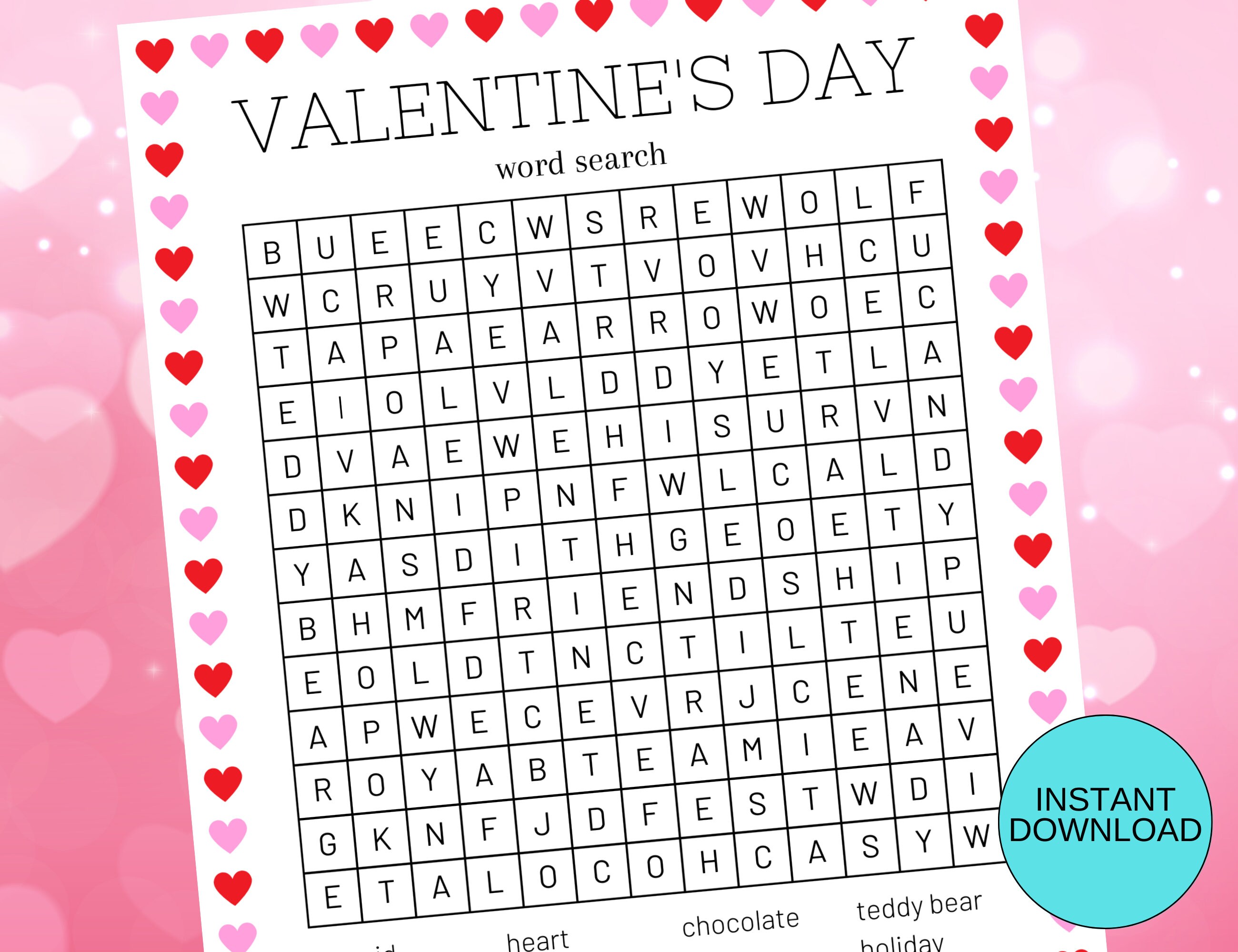 Valentine's Day Word Search Printable Game With Answer Key - Etsy