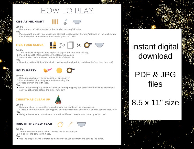 New Years Eve Minute to Win It Printable Game Ideas With Supply List ...