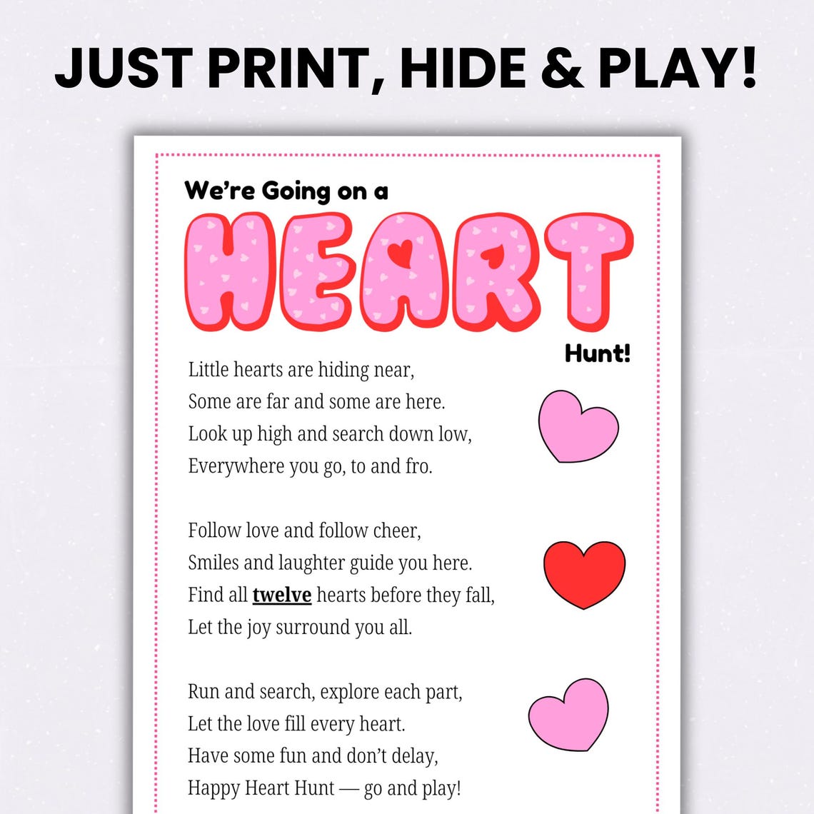 Kids Valentine’s Day Scavenger Hunt | Heart Hunt Printable Game | Class ...