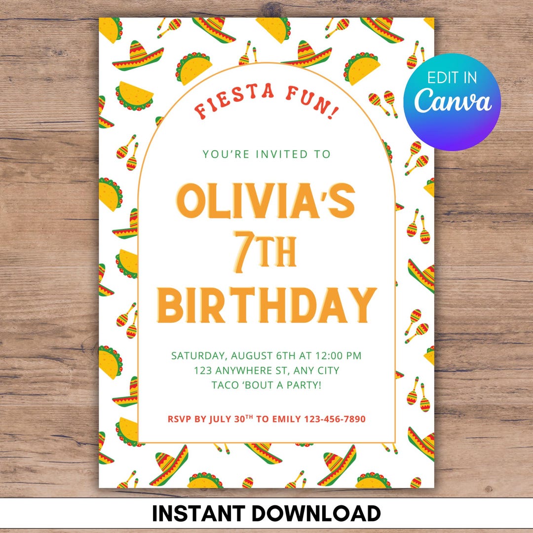 Editable Taco Birthday Party Invitation, Taco Bout It Cute Kids Party ...