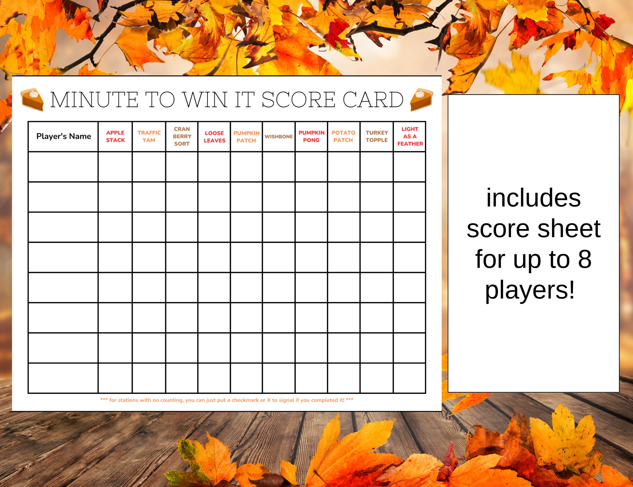 Thanksgiving Minute to Win It Printable Game Ideas With Supply List and ...