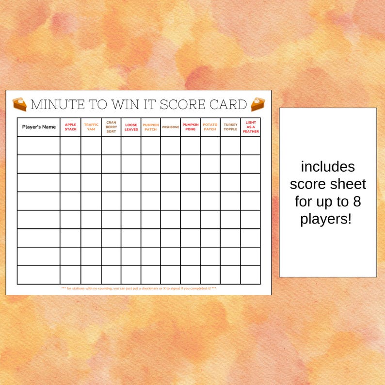 Thanksgiving Minute to Win It Printable Game Ideas With Supply List and ...