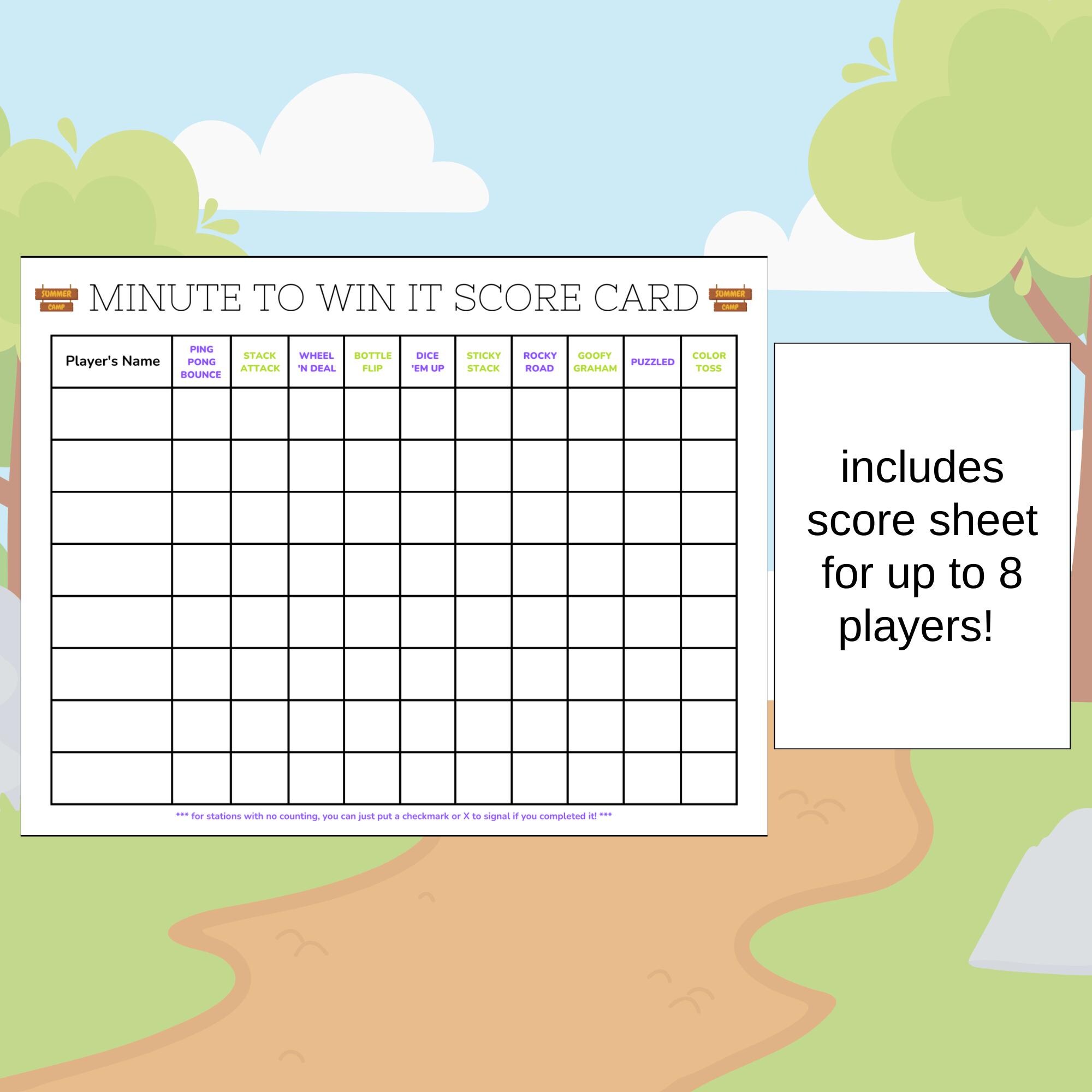 Summer Camp Minute to Win It Printable Game Ideas With Supply List and ...