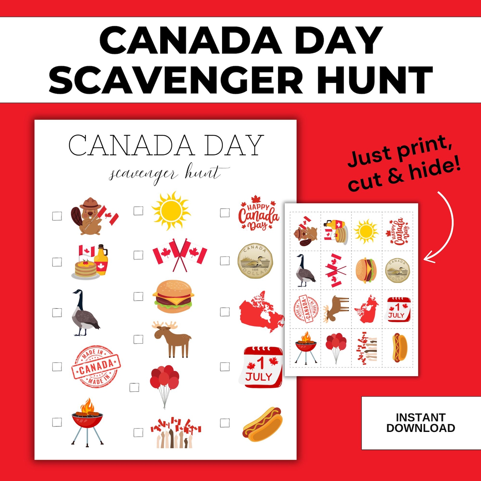 Canada Day Picture Scavenger Hunt Game Printable, Canadian Summer ...