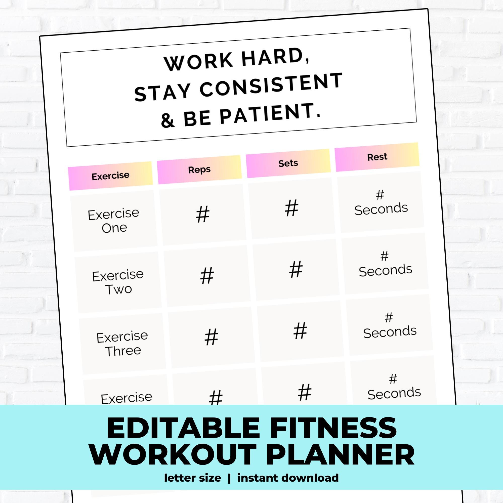 Fitness Workout Planner Printable Template - Etsy