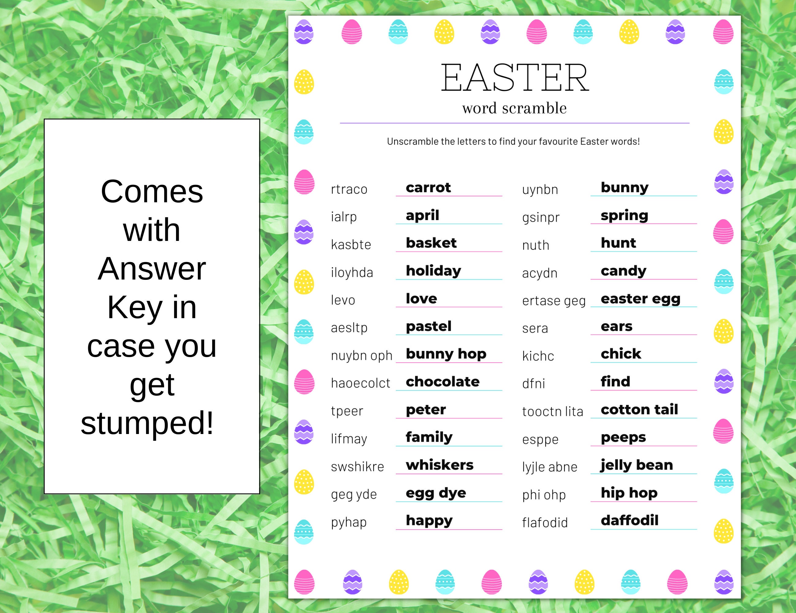 Easter Word Scramble Printable Game With Answer Key - Etsy