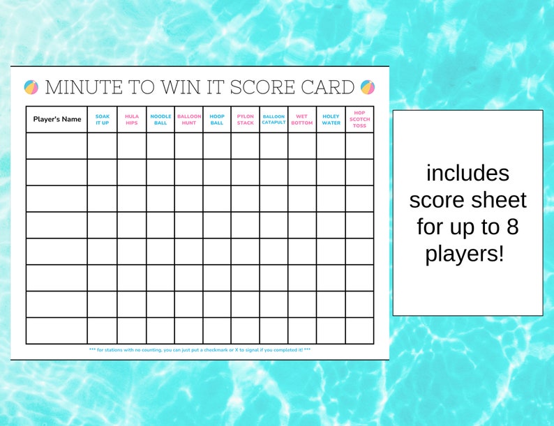 Outdoor Summer Minute to Win It Printable Game Ideas With Supply List ...