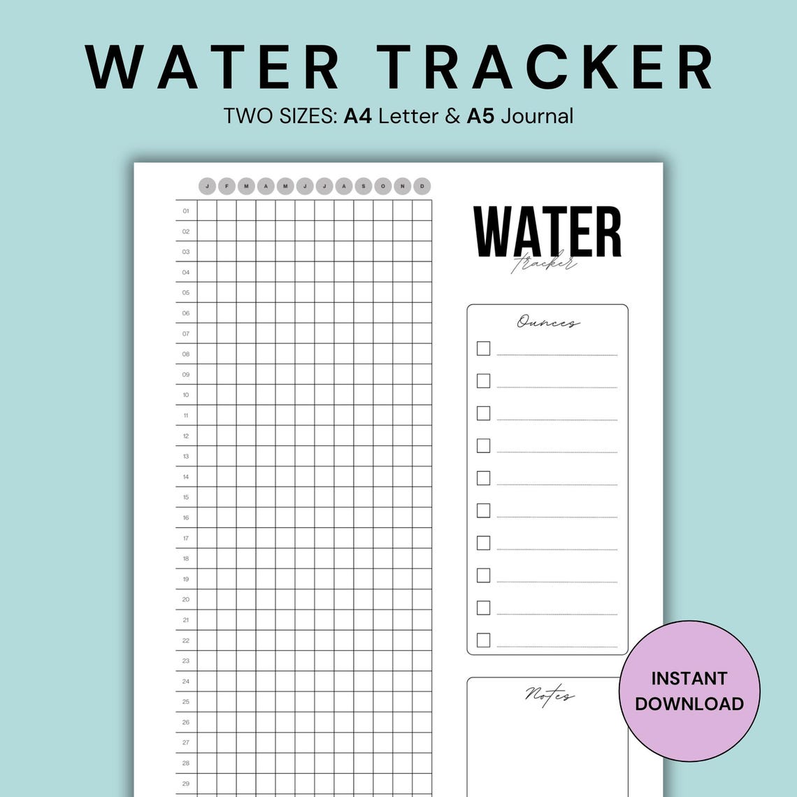 Water Journal Tracker, Year in Pixels, Printable Journal Page Template ...