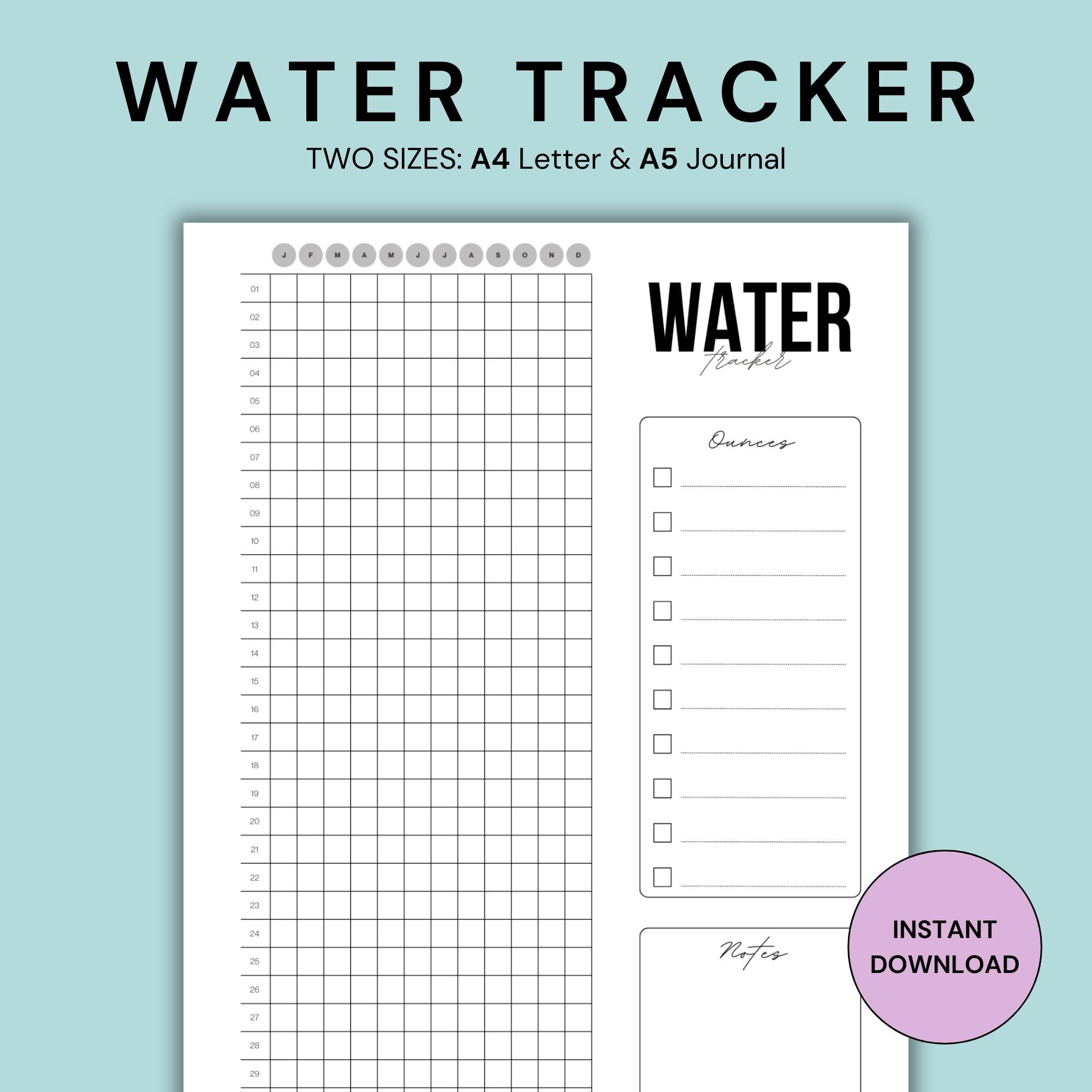 Water Journal Tracker, Year in Pixels, Printable Journal Page Template ...