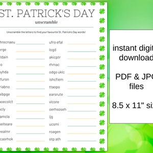 St Patrick's Day Word Scramble Game Printable With Answer Key - Etsy