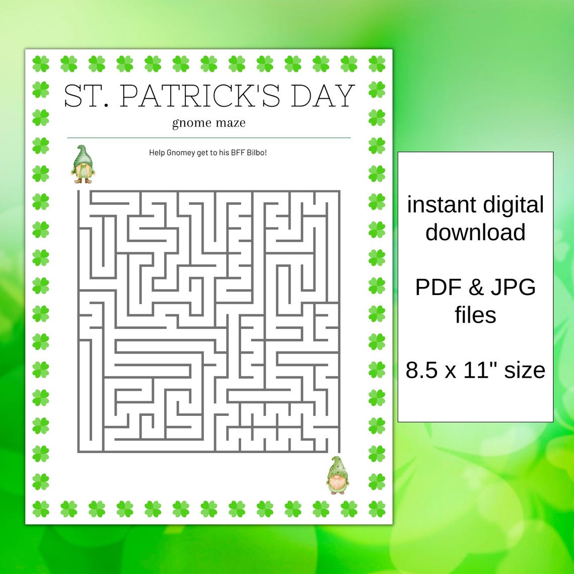St Patrick's Day Gnome Maze Game Printable With Answer Key - Etsy