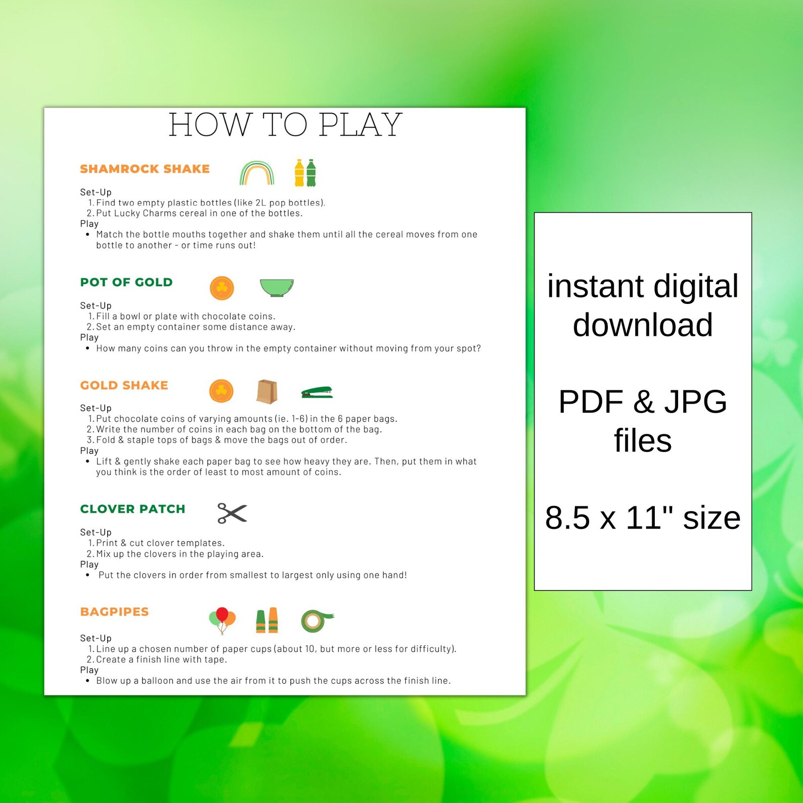 St Patrick's Day Minute to Win It Printable Game Ideas With Supply List ...