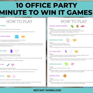 Office Party Minute to Win It Printable Game Ideas With Supply List and ...