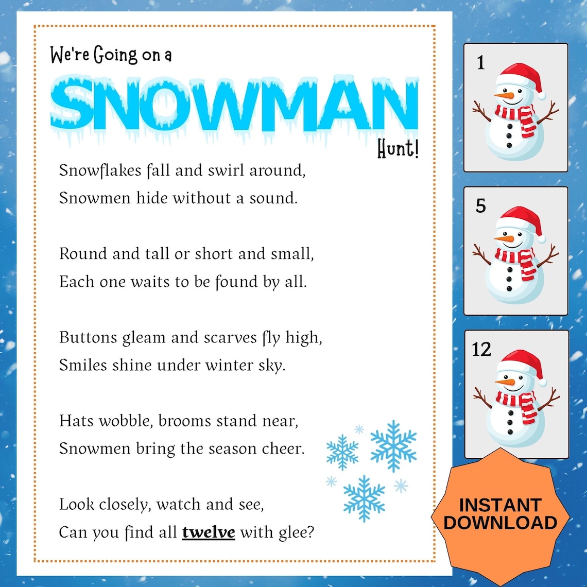 Winter Snowman Picture Scavenger Hunt Printable Game, Activity ...
