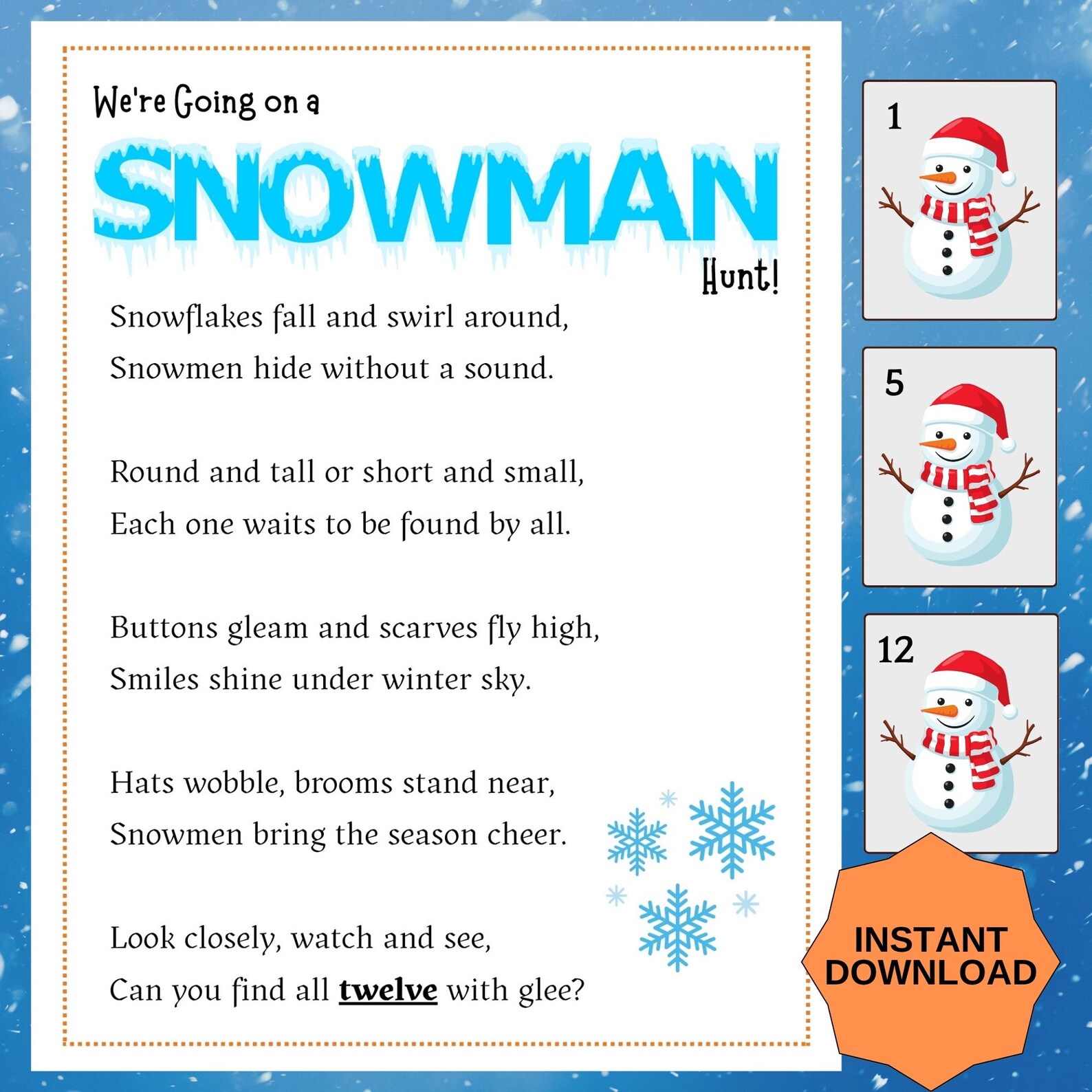 Winter Snowman Picture Scavenger Hunt Printable Game, Activity ...
