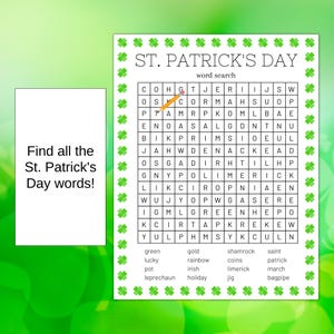 St Patrick's Day Word Search Printable Game With Answer Key - Etsy