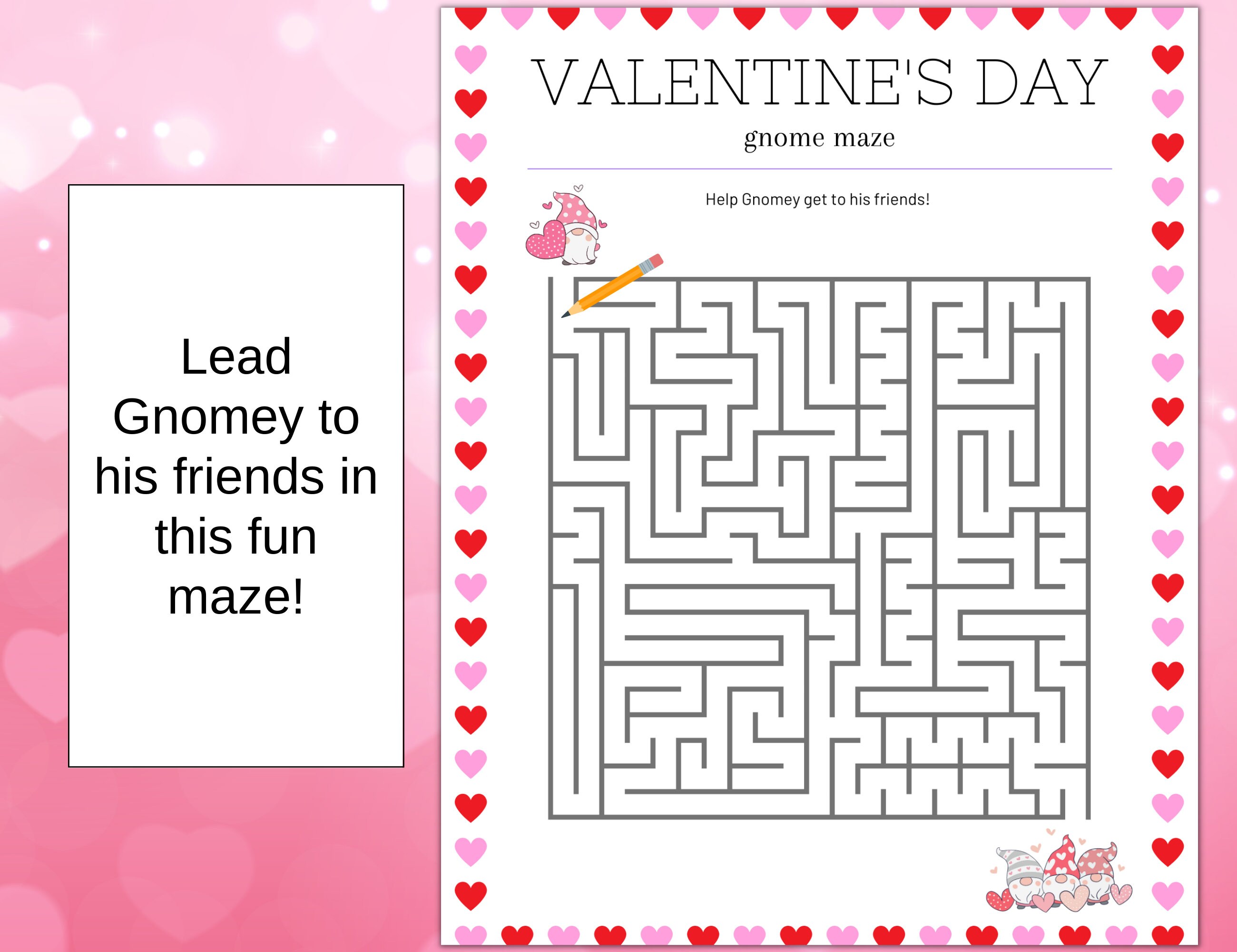 Valentine's Day Gnome Maze Printable Game With Answer Key - Etsy