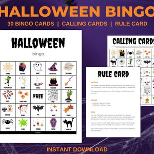 Halloween Bingo Game Cards Printable With 30 Bingo Boards, Calling ...