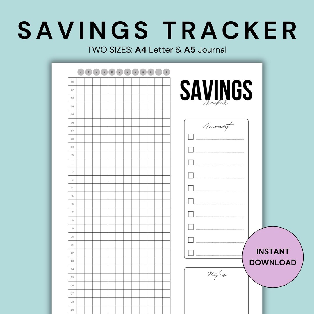 Savings Journal Tracker, Money Budget Log, Year in Pixels, Printable ...