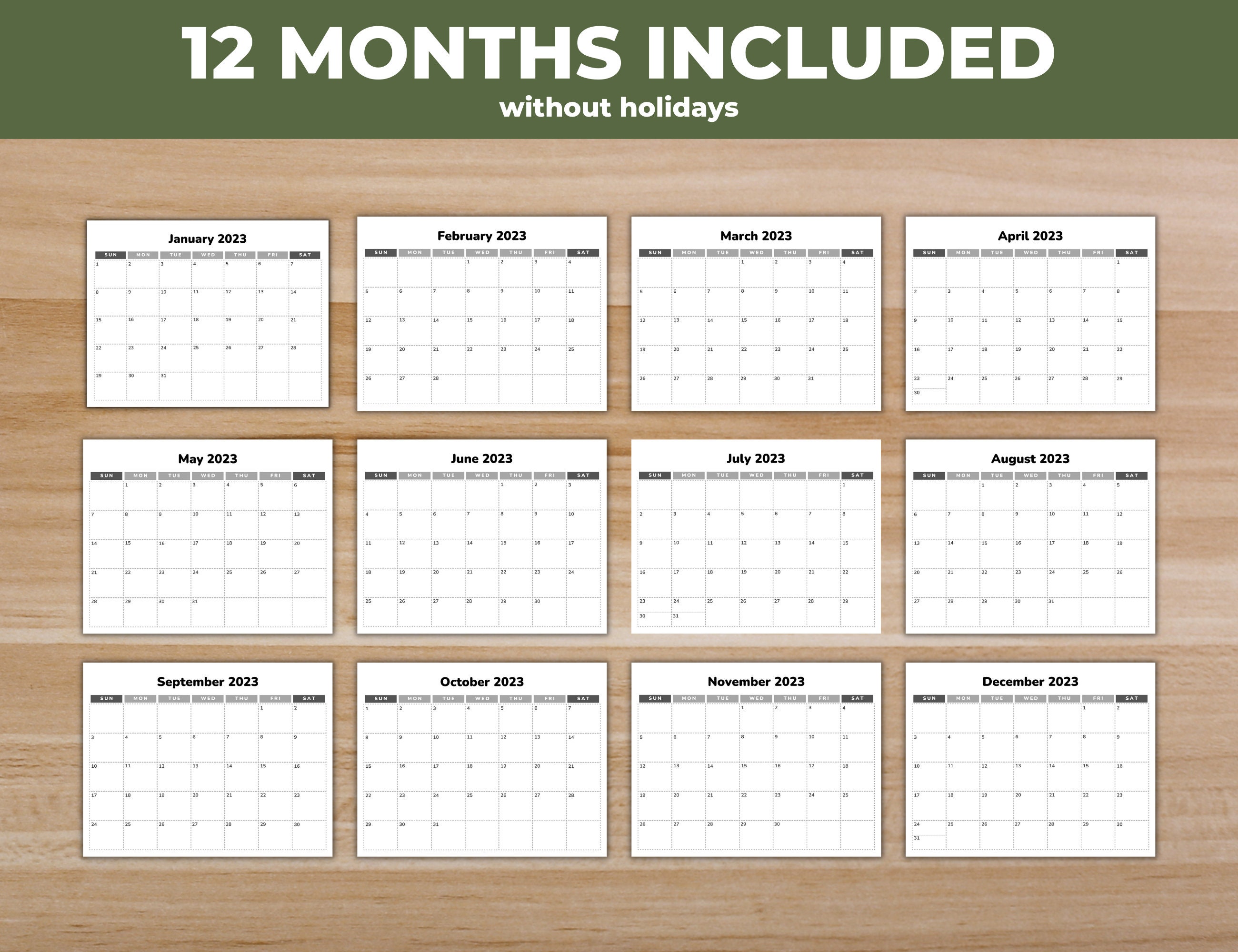 2023 Blank Monthly Calendar Template Printable With Holidays - Etsy