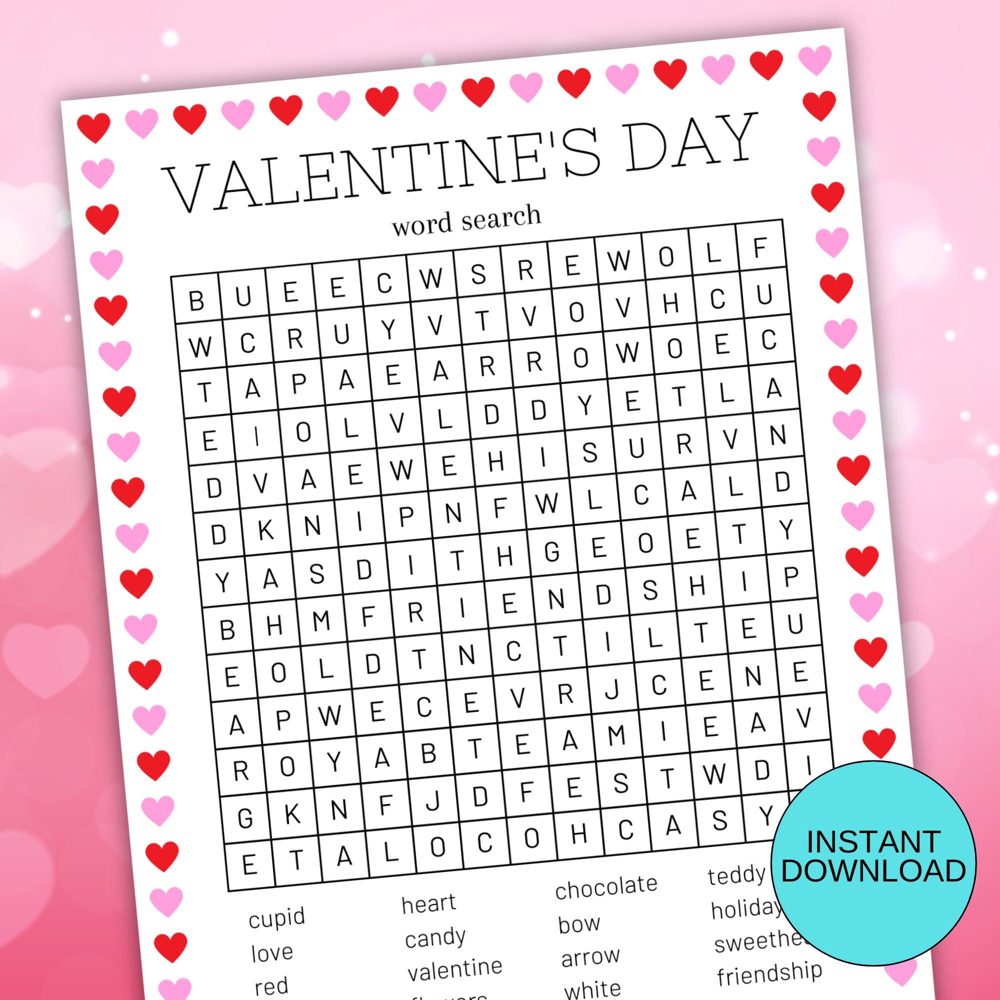 Valentine's Day Word Search Printable Game With Answer Key - Etsy