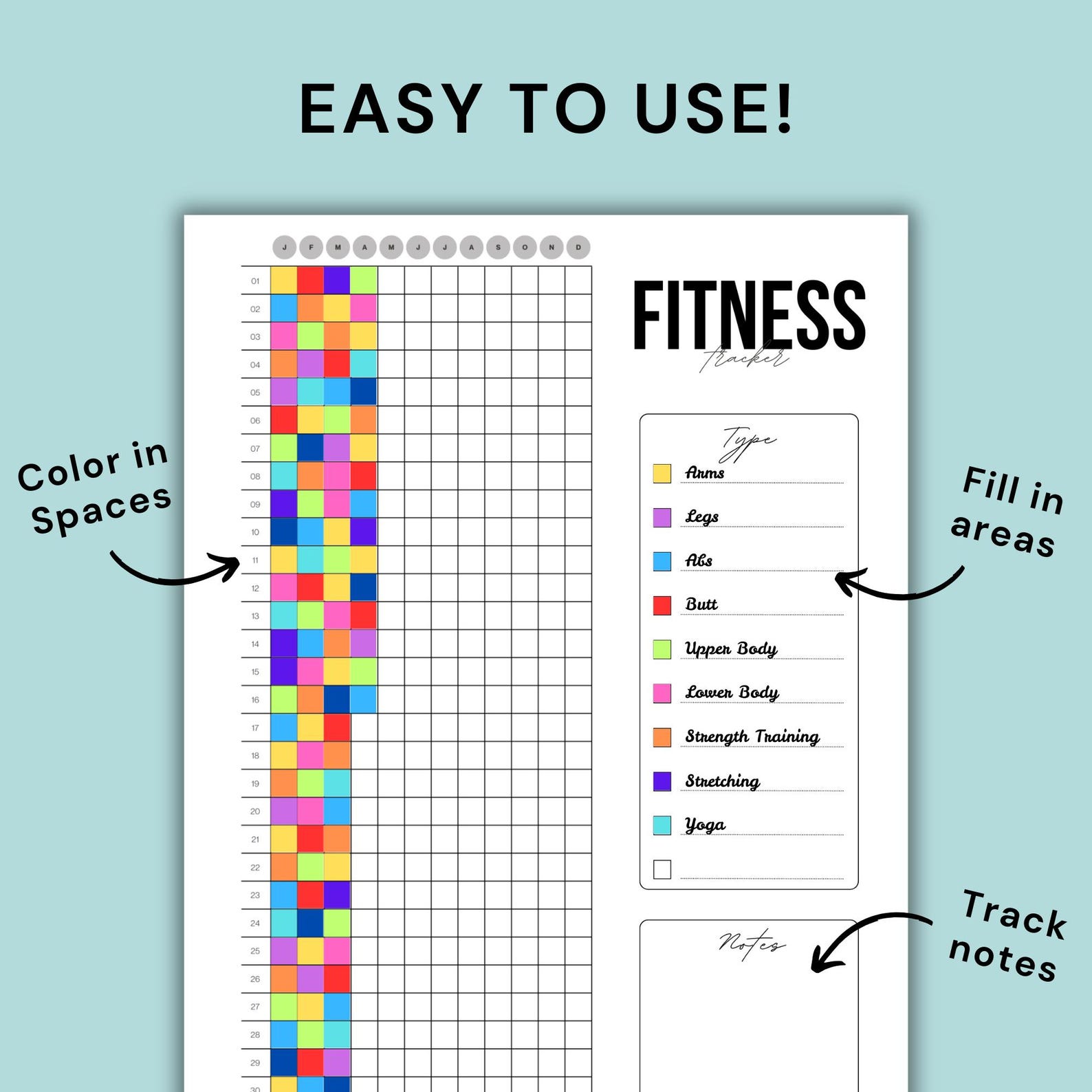 Fitness Journal Tracker, Workout Log, Year in Pixels, Printable Journal ...