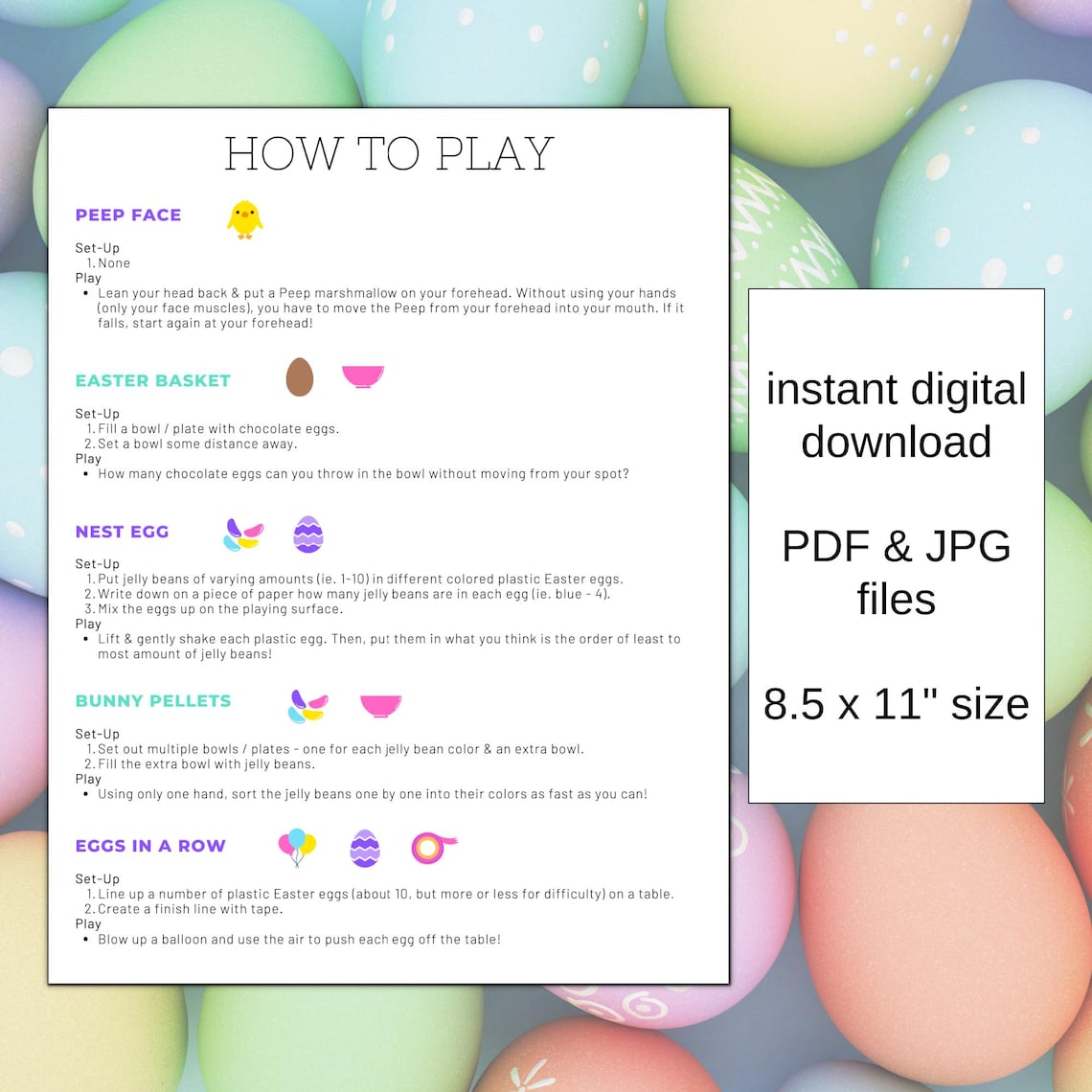 Easter Minute to Win It Printable Game Ideas With Supply List and Score ...