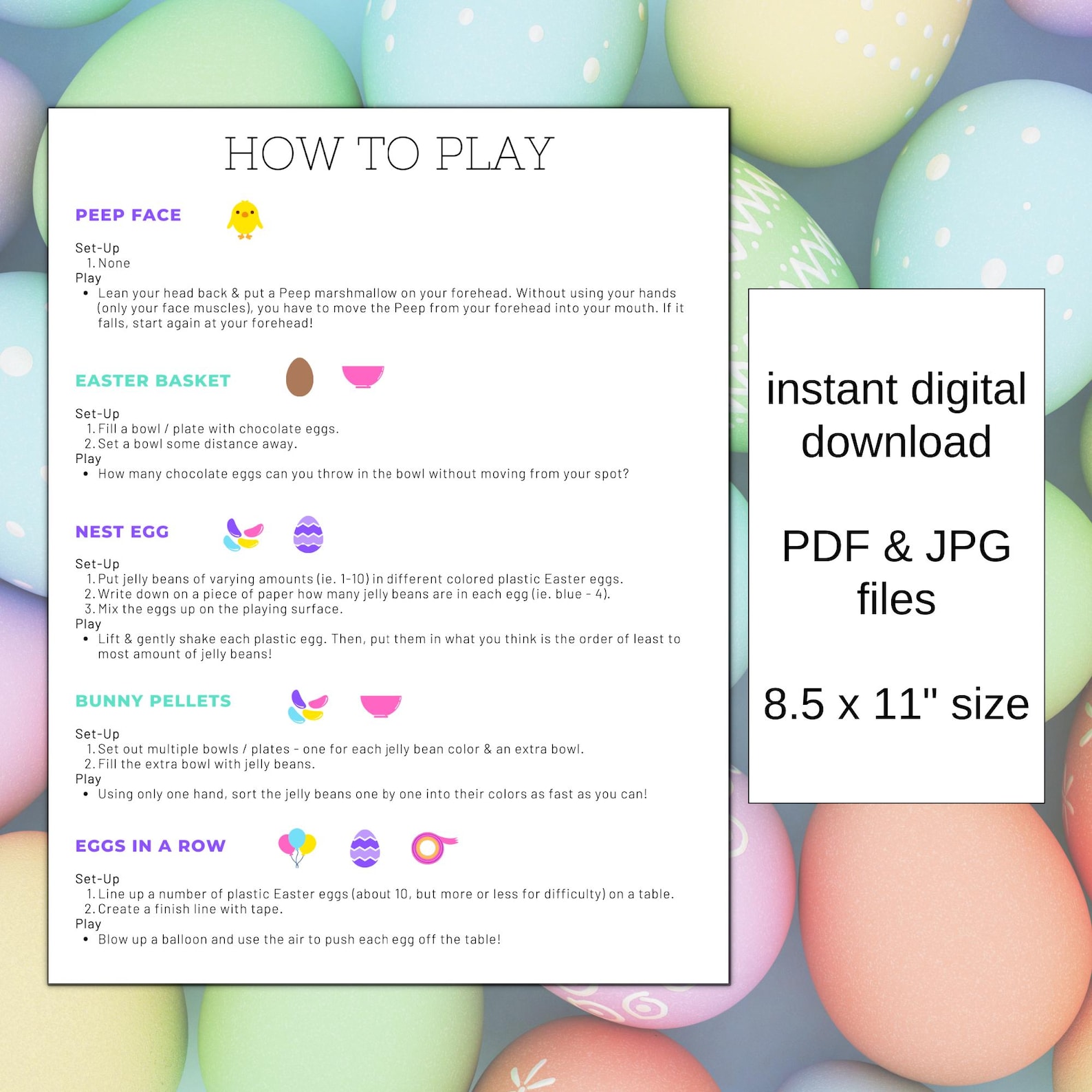 Easter Minute to Win It Printable Game Ideas With Supply List and Score ...
